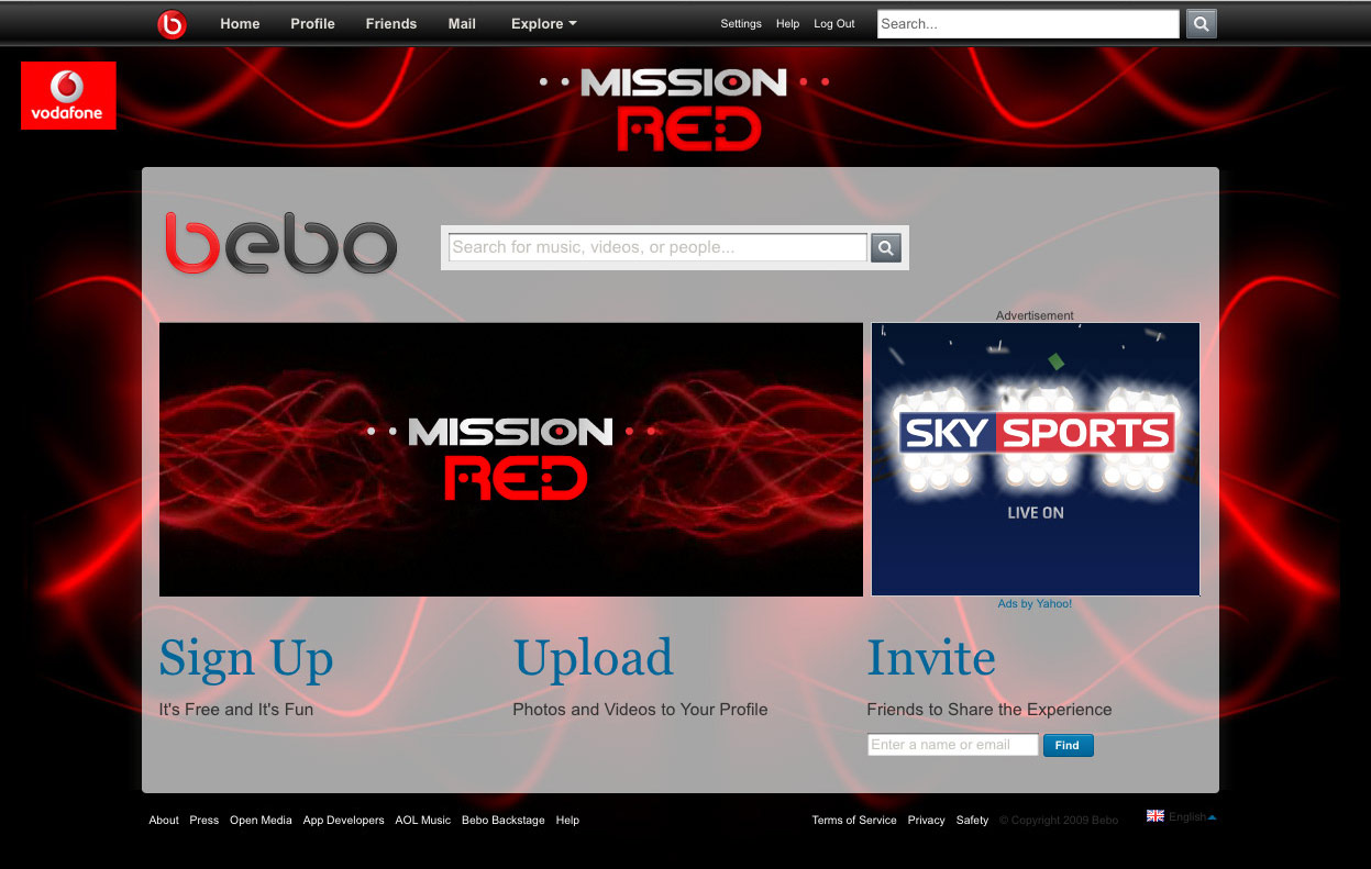 Eagrapho » Vodafone “Mission Red” – Bebo Homepage Takeover