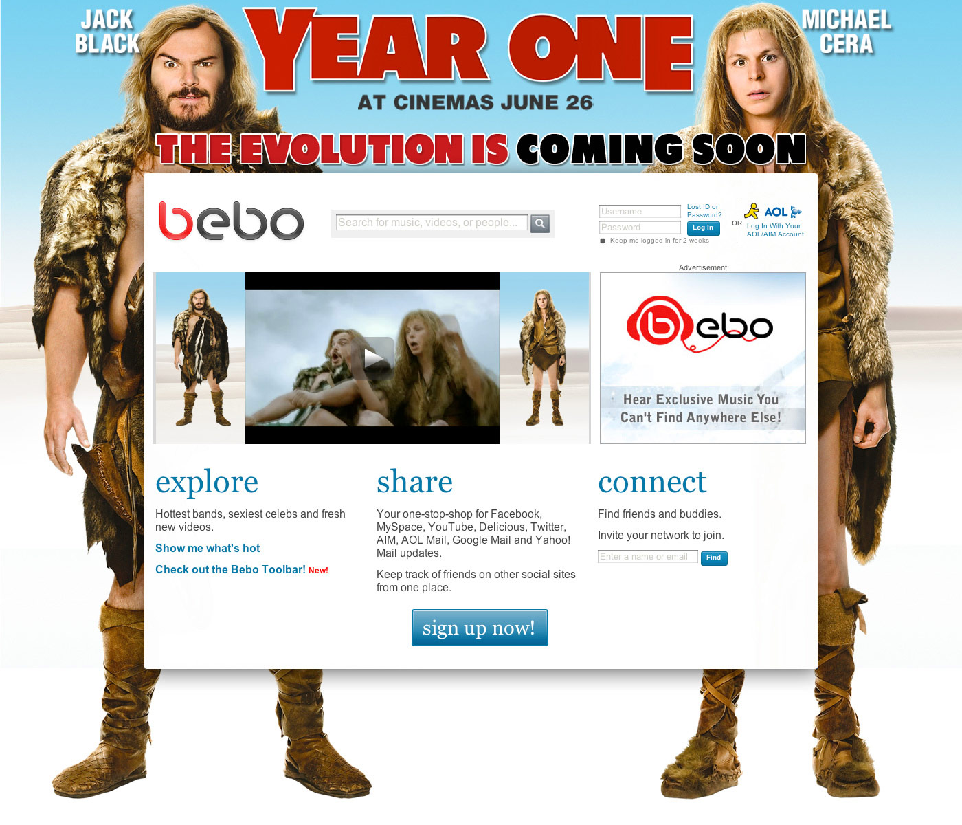 Eagrapho » Year One – Bebo Homepage Takeover